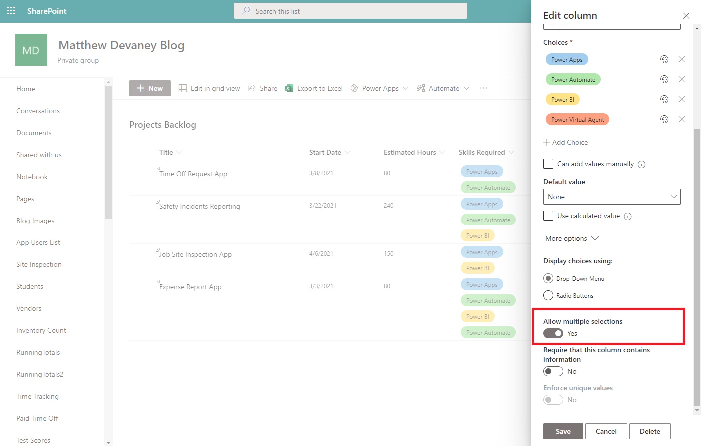 Power Apps Multiple Selection Checkbox - Matthew Devaney