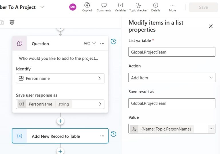 Add A Record To A Table Variable In Copilot Studio