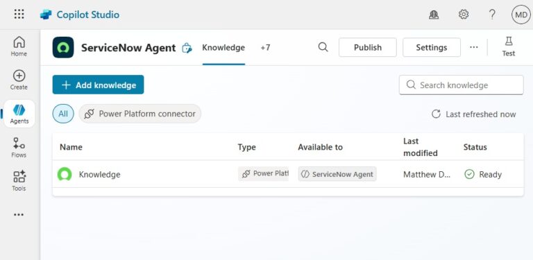 Copilot Studio: ServiceNow Connect Knowledge Base + Incidents