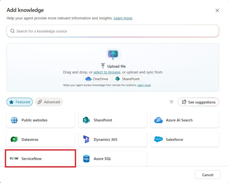 Copilot Studio: ServiceNow Connect Knowledge Base + Incidents