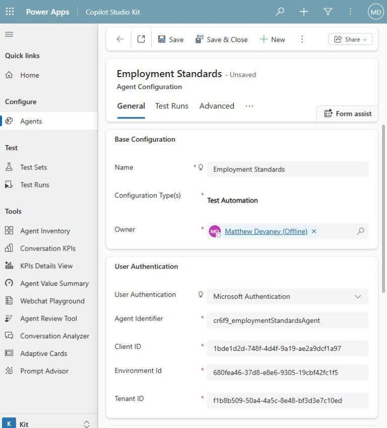 Configure MS Auth for Test Automation in Copilot Studio Kit